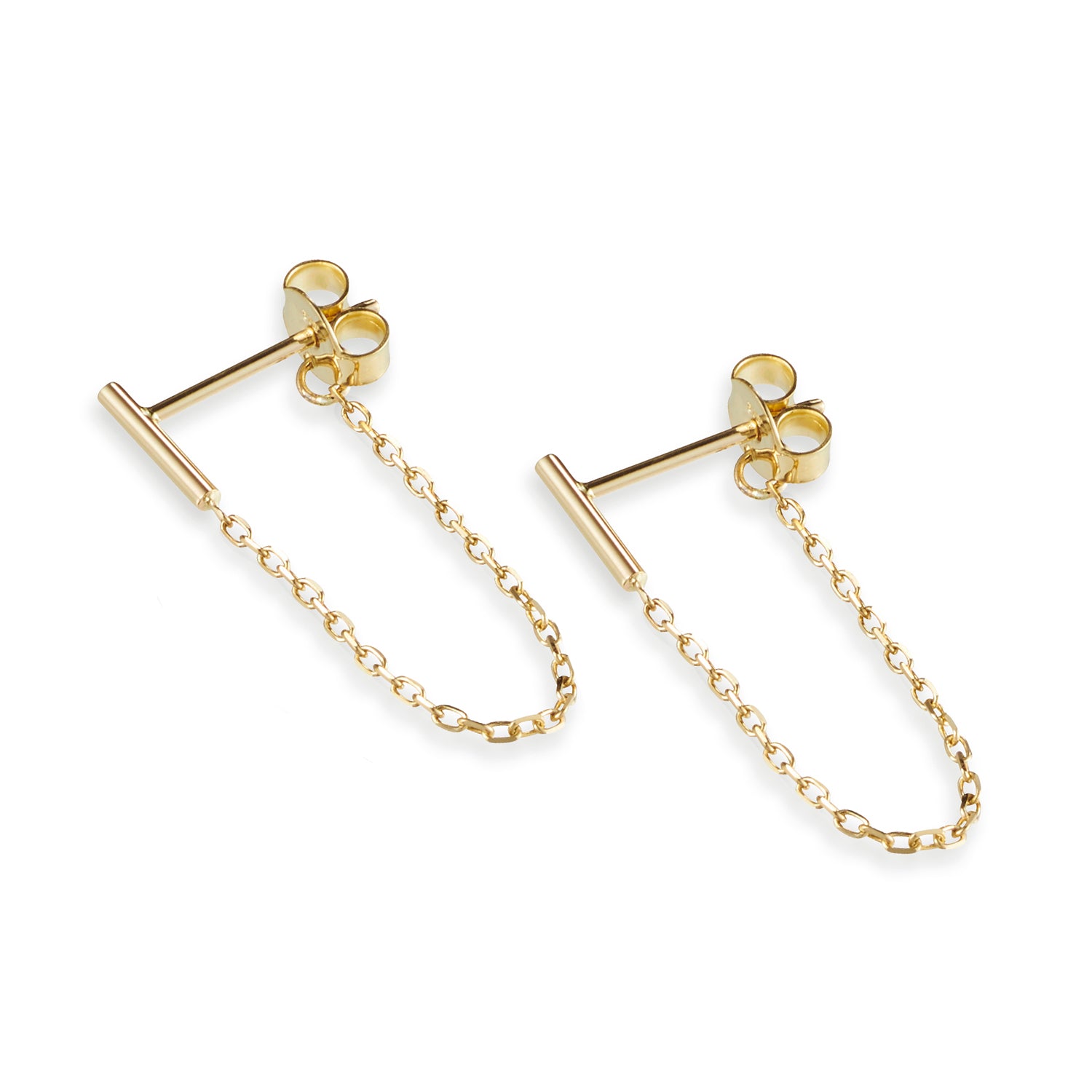 Linear Chain Stud Earring in Yellow Gold – Luke Rose Jewellery